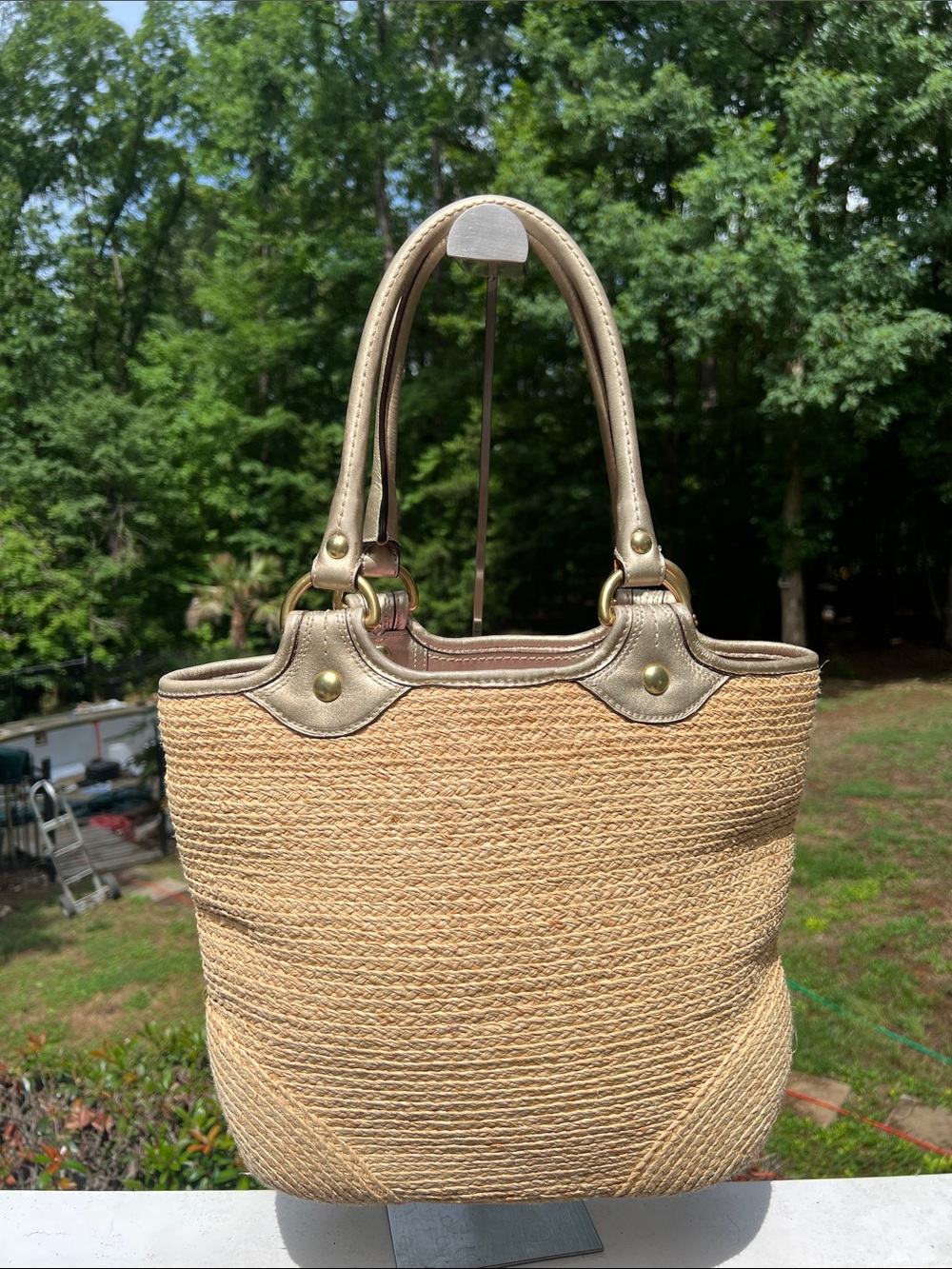 Coach | Bags | Coach Vintage Bleeker Straw Leather Flower Tote F3373 ...
